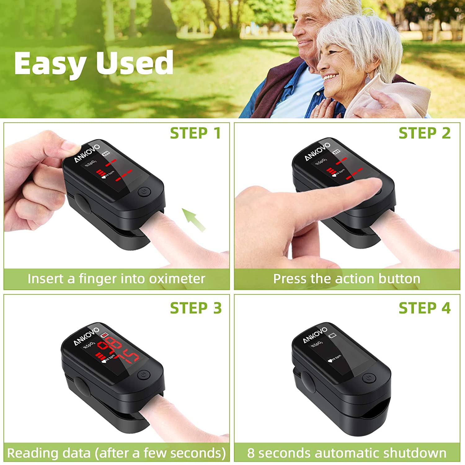 ANKOVO Pulse Oximeter Fingertip, Blood Oxygen Saturation Monitor for P ...