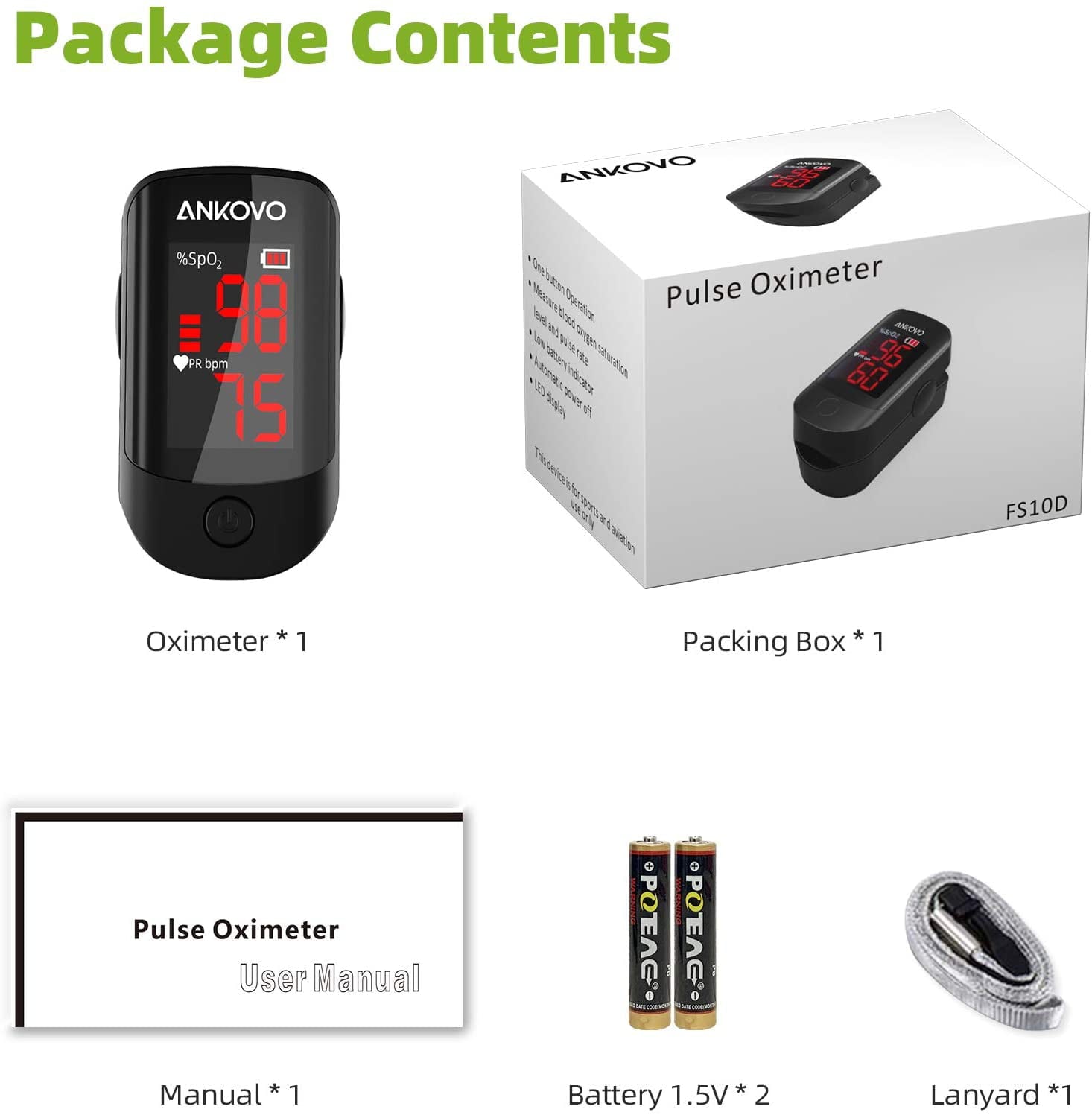 ANKOVO Pulse Oximeter Fingertip, Blood Oxygen Saturation Monitor for P ...