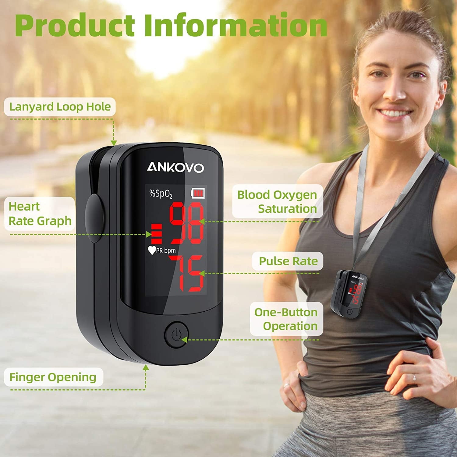 ANKOVO Pulse Oximeter Fingertip, Blood Oxygen Saturation Monitor for P ...
